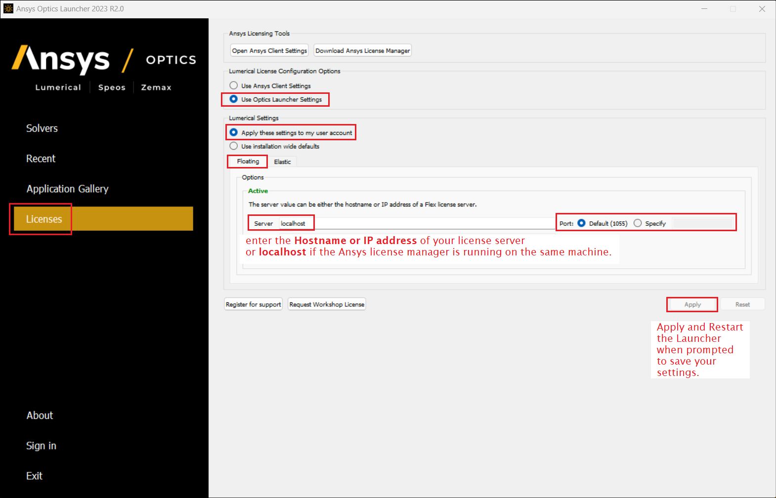 Lumerical license configuration with the Ansys Optics Launcher – Ansys ...