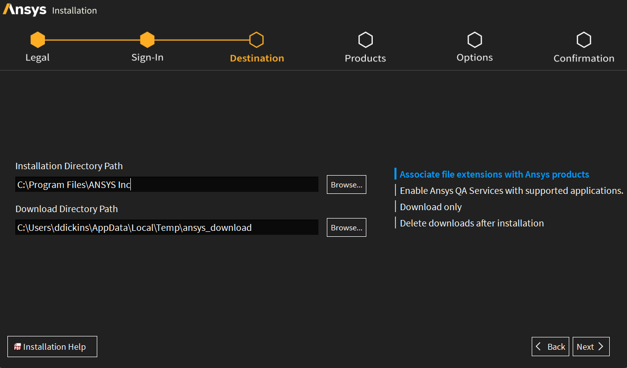 Installing using the Ansys automated installer – Ansys Optics